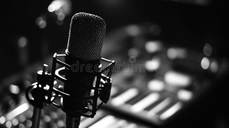 Computer Setup with Microphone and Keyboard Stock Photo - Image of ...