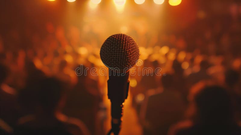 A Microphone Ready for the Spotlight, Standing Alone on Stage while the ...