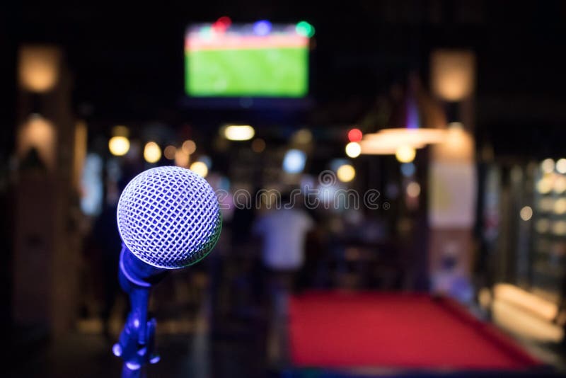 Microphone Placed on the Table at at Bar Nighttime Stock Image - Image ...