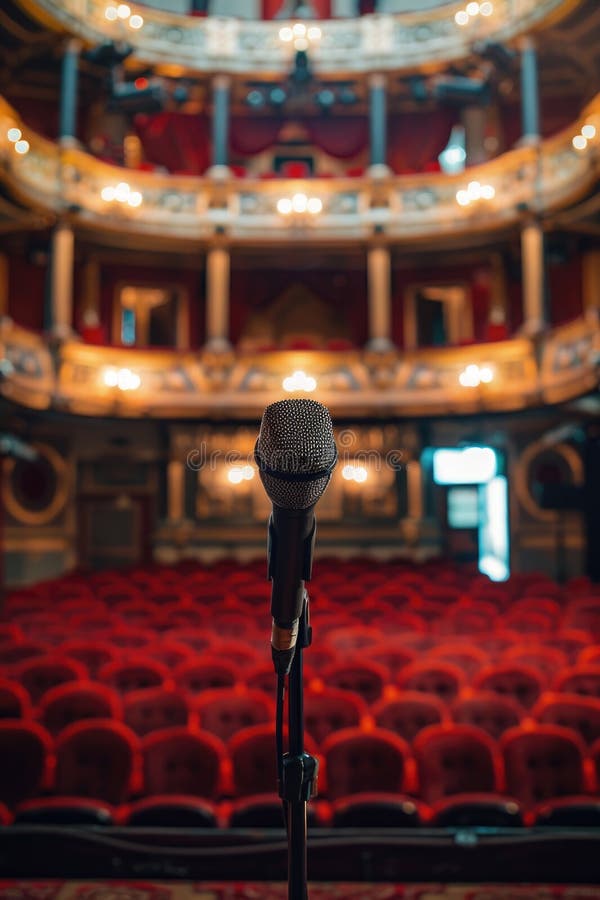 A Microphone Placed on a Table in Front of a Stage. Ideal for Music or ...