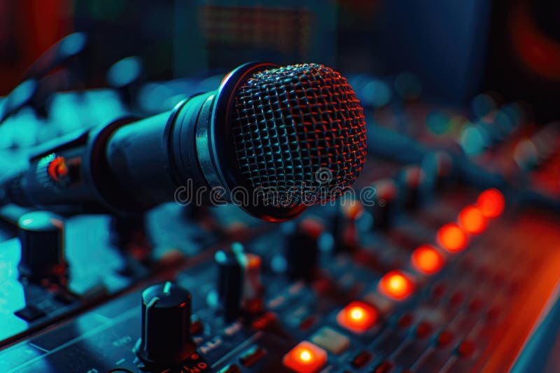 A Microphone Placed on Top of a Sound Board, Ready for Use Stock Photo ...