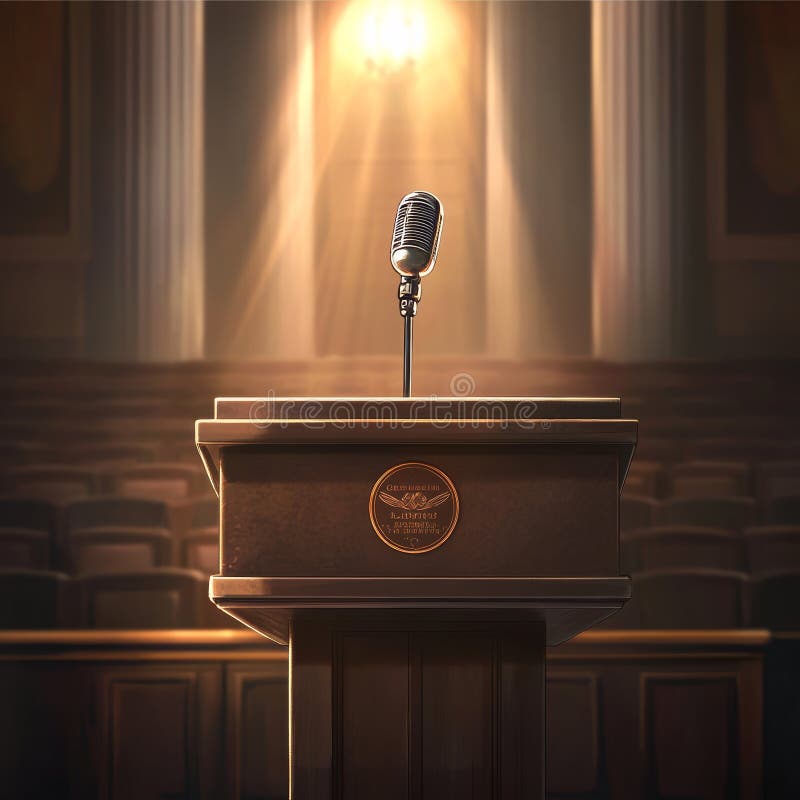 Microphone on Podium in Front of the Stage. Vector Illustration Stock ...