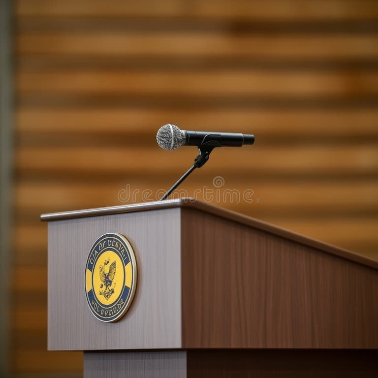 Microphone and Podium for Speech or Press Conference. Vector ...