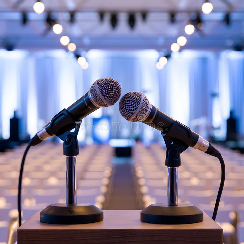 Microphone on Podium in Well Lit Event Space, Symbolizing Public ...