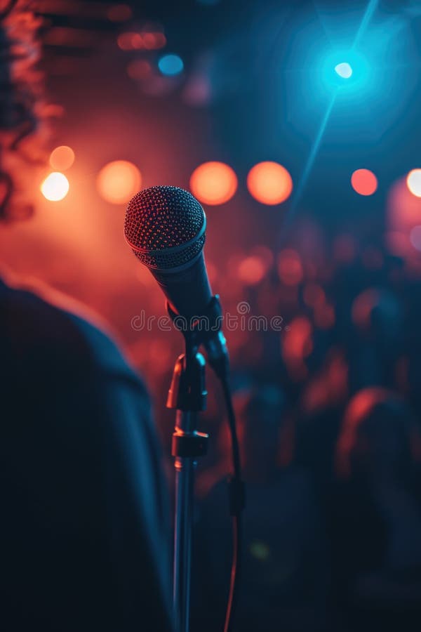 A Microphone is Pointed at a Crowd of People Stock Image - Image of ...