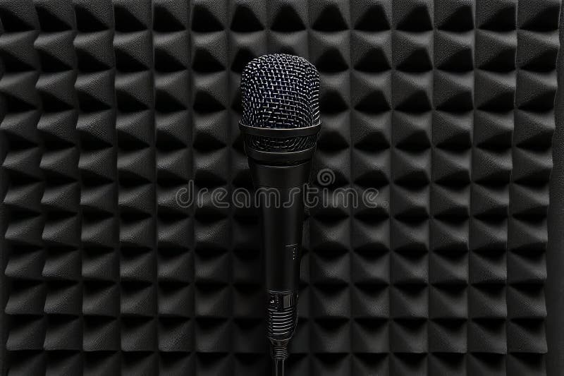 A Microphone and Pop Filter Set Against a Backdrop of Acoustic Foam ...