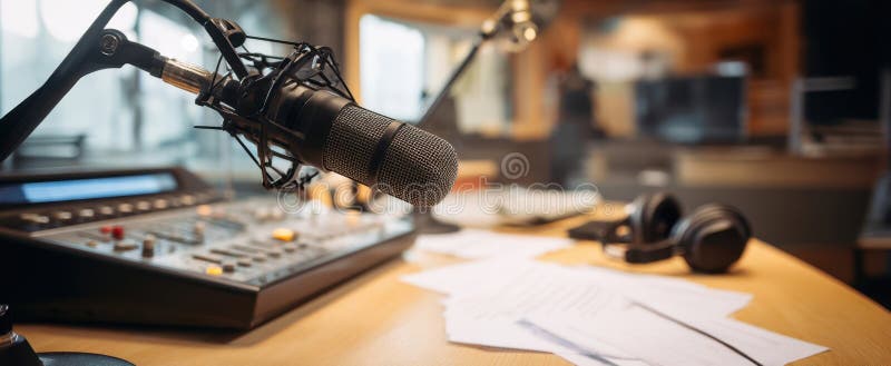 The Microphone in a Professional Audio Broadcasting Studio Setup. AI Generated Image Stock Photo ...