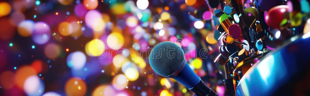 A Microphone is Prominently Positioned on the Stage, Facing a Crowd ...