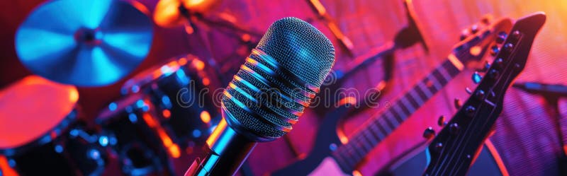 A Microphone is Prominently Positioned on the Stage, Facing a Crowd ...
