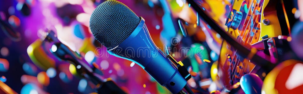 A Microphone is Prominently Positioned on the Stage, Facing a Crowd ...