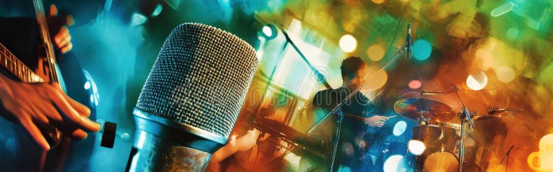 A Microphone is Prominently Positioned on the Stage, Facing a Crowd ...