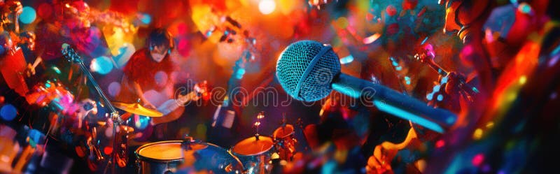 A Microphone is Prominently Positioned on the Stage, Facing a Crowd ...