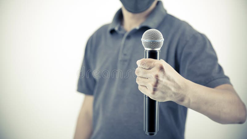 Close Up Hand Holding Microphone for Speaker Speech Presentation Stage ...