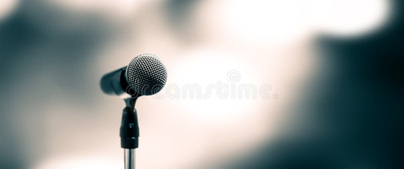 Close Up Microphone on Stand for Speaker Speech Presentation Stage ...