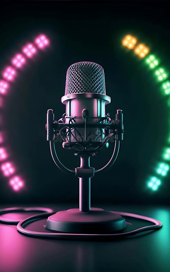 A Microphone with a Rainbow Colored Border and a Circle of Lights ...