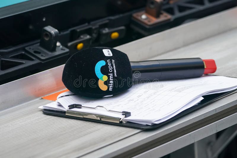 Microphone Ready for Interview during Quarter-final Match at 2024 Miami ...