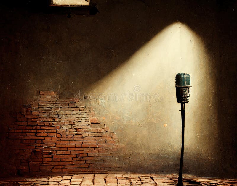 Microphone Ready on Stage Against a Brick Wall Ready for the Karaoke ...