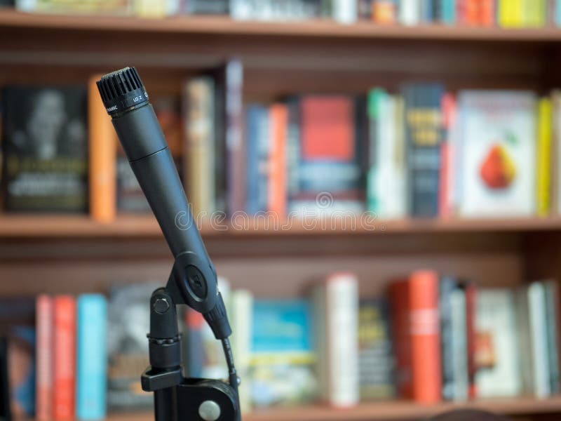 Microphone Ready To Present at a Book Store Stock Photo - Image of ...