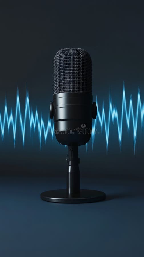 Microphone Recording Sound Wave in Dark Studio Stock Image - Image of ...