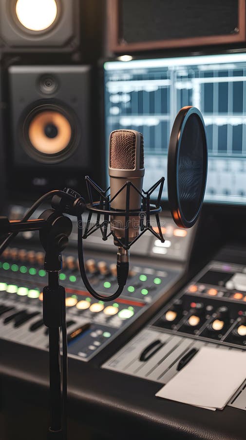 Microphone in Recording Studio Foreground Highlights Professional Audio ...