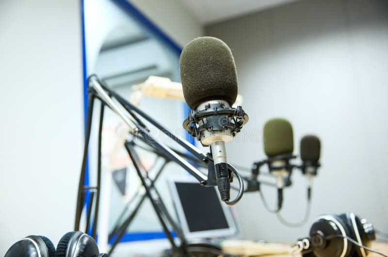 Microphone at Recording Studio or Radio Station Stock Photo - Image of ...