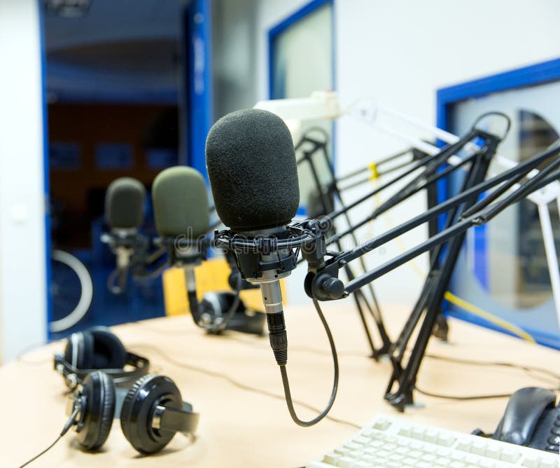Microphone at Recording Studio or Radio Station Stock Image - Image of ...