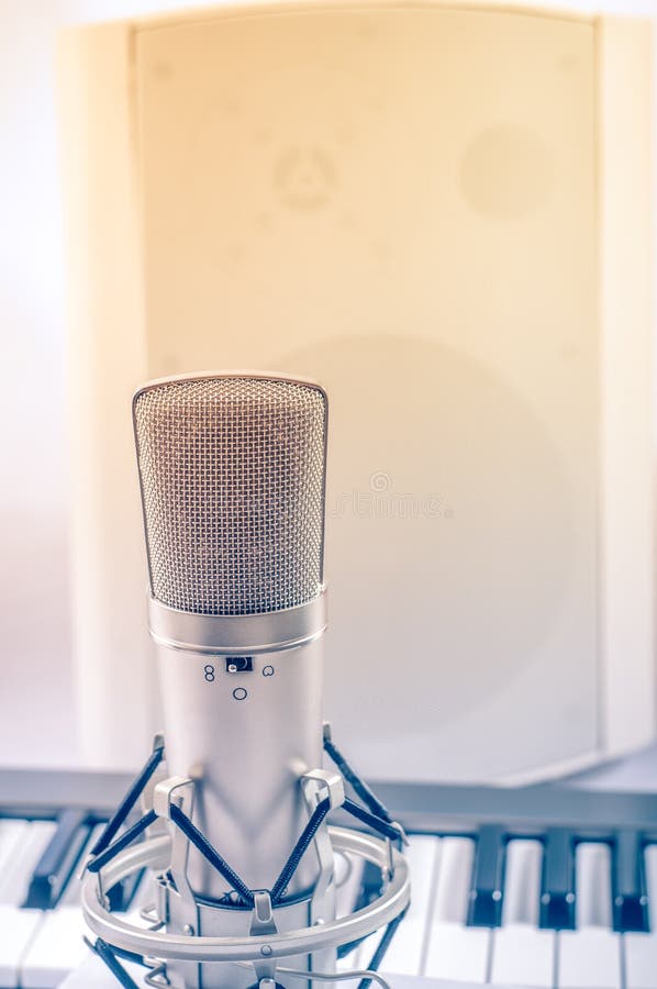 Microphone in Recording Studio on a White Background. Vintage Style ...