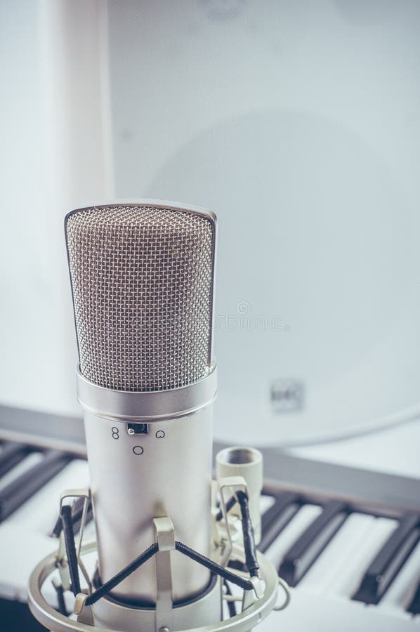 Microphone in Recording Studio on a White Background. Vintage Style ...