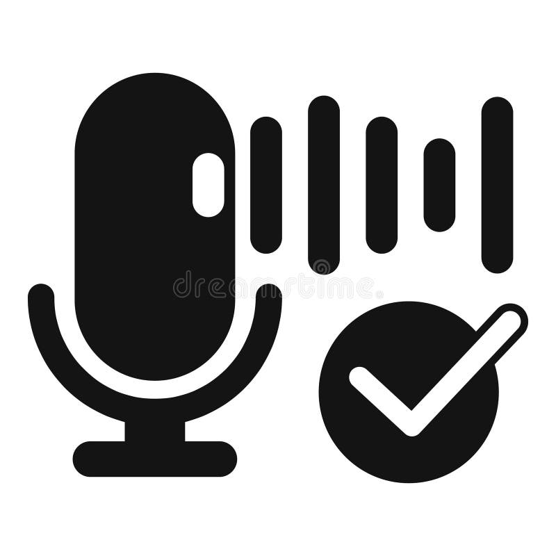 Microphone Recording Voice with Sound Wave and Check Mark Icon Stock ...