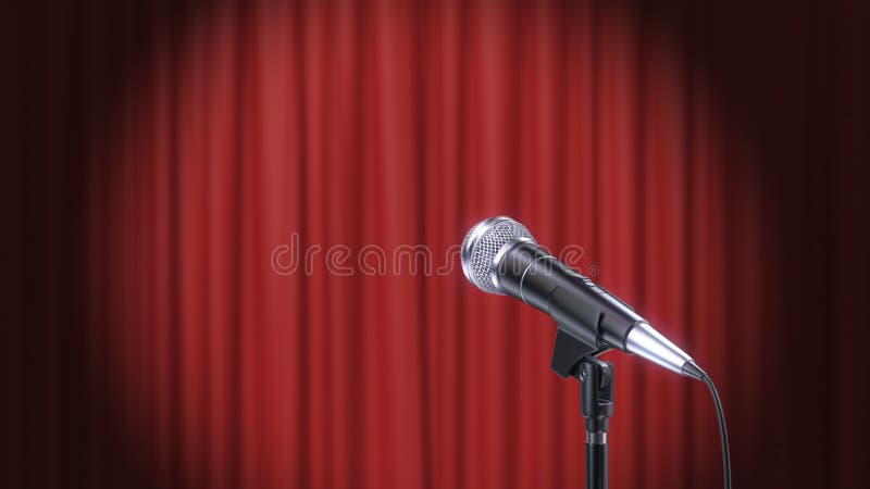 Microphone and Red Curtains Background, 3d Render Stock Illustration ...