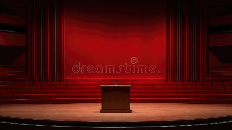 Microphone red podium stock illustration. Illustration of stage - 339972140