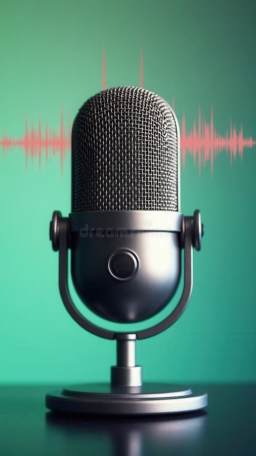 Microphone with a Red and White Sound Wave on it Stock Photo - Image of ...