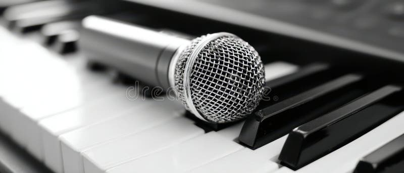 The Microphone Resting on Piano Keys in a Stylish Music Studio Setting ...