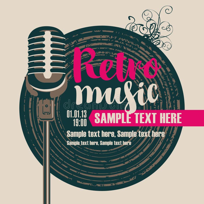 Microphone and Retro Music Inscription Stock Vector - Illustration of ...