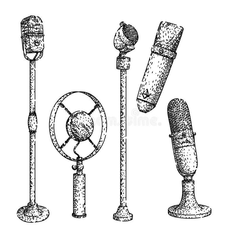 Microphone Set Sketch Hand Drawn Vector Stock Vector - Illustration of ...