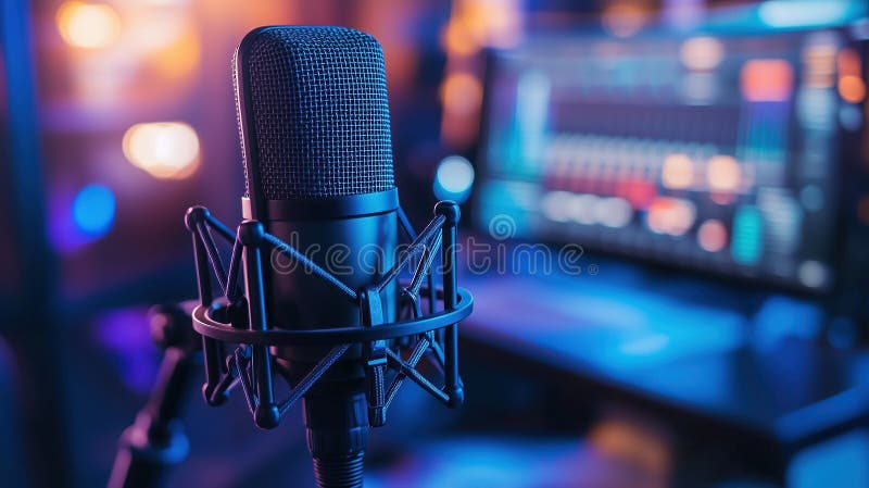 Microphone Set Up in a Recording Studio, Ready for a Podcast Session ...