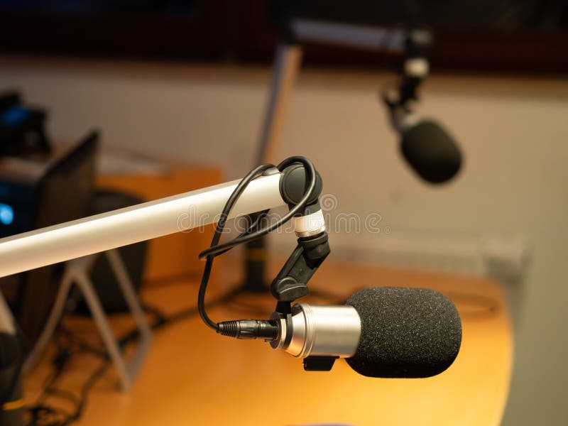 Microphone Setup in a Broadcasting Studio during a Recording Session in ...