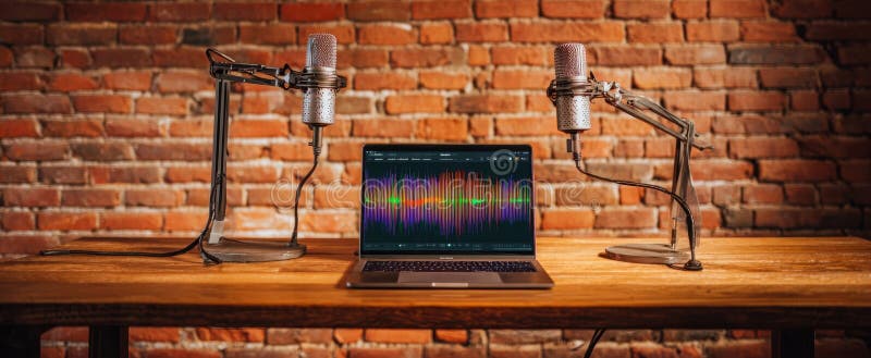 The Microphone Setup and Laptop Showcasing Audio Production in a ...