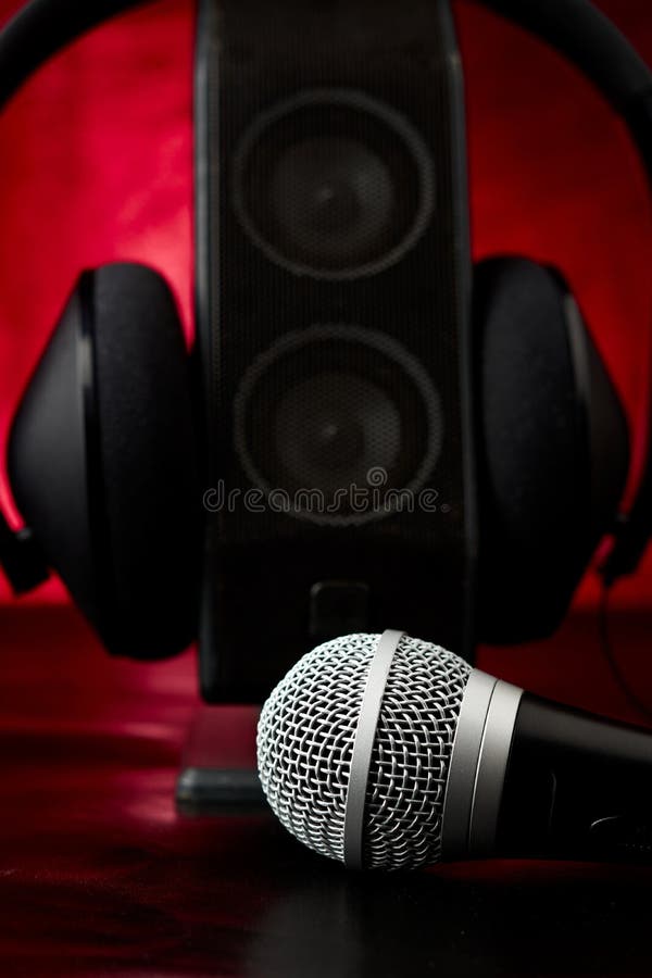 Microphone Sharing with Speaker and Headphones Stock Photo - Image of ...