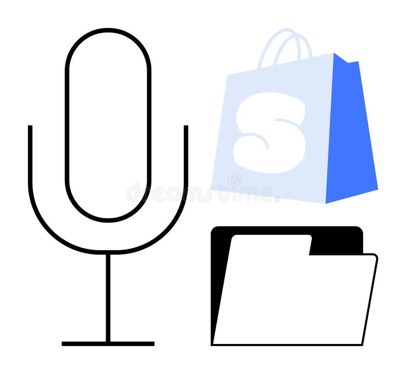 Microphone Shopping Bag and File Folder Icons for Communication and ...