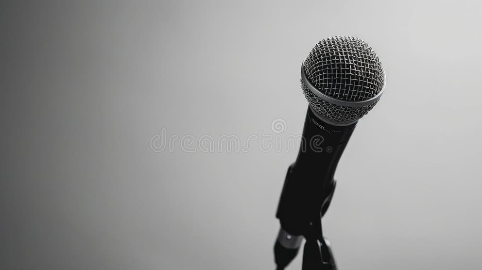 A Microphone is Shown in Front of a Grey Background Stock Image - Image ...