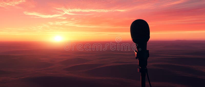 Microphone Silhouette: Desert Horizon at Sunset Stock Illustration ...