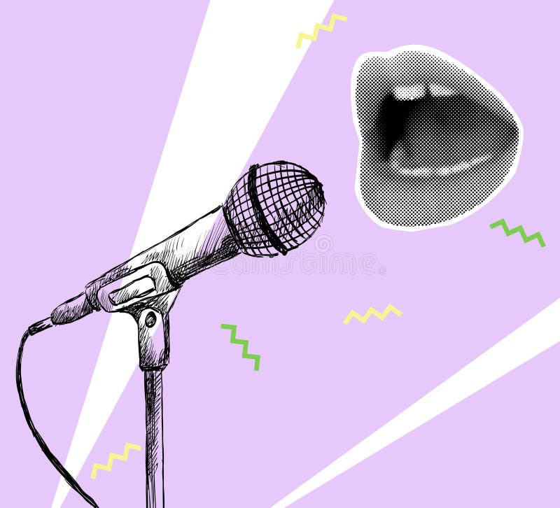 Microphone singing mouth stock vector. Illustration of retro - 306245286
