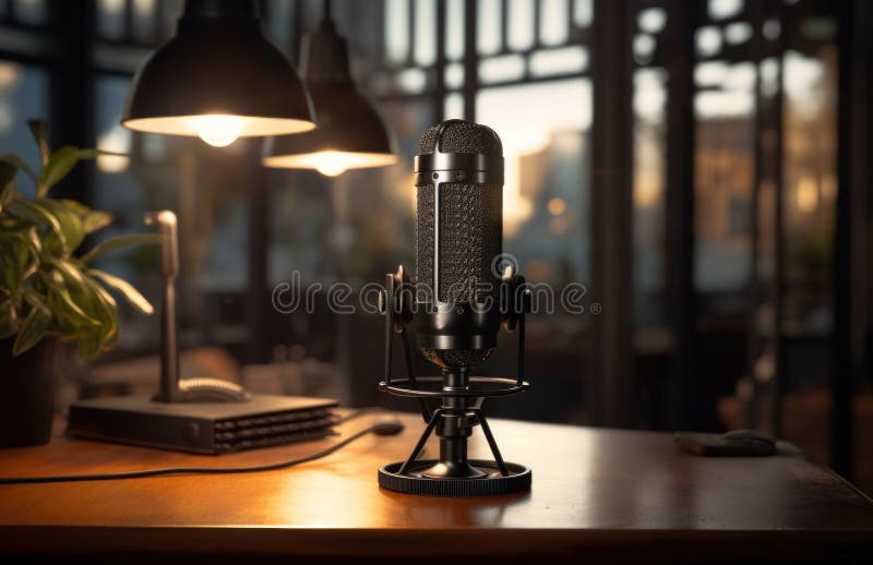 A Microphone Sits on a Desk in a Home Office Stock Illustration ...