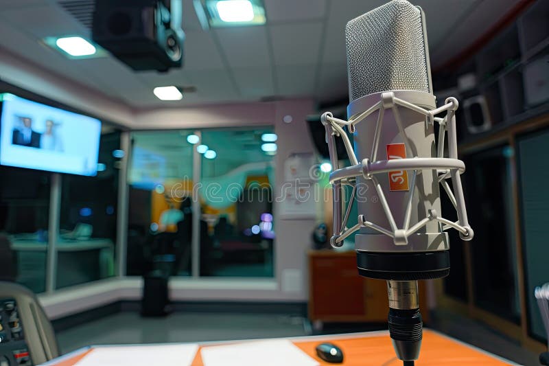 A Microphone Sits on a Table beside a Mixer in a Studio Stock ...