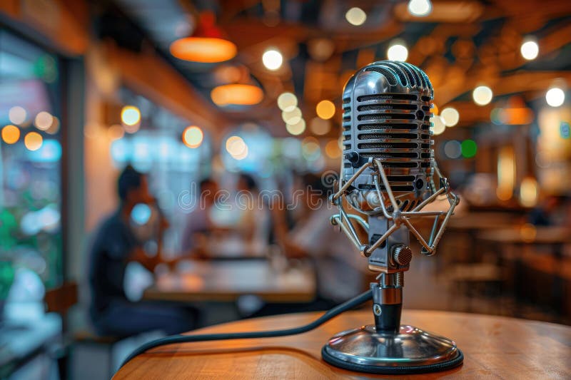 A Microphone Sits on a Table beside a Mixer in a Studio Stock ...