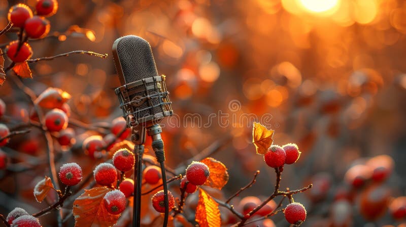 A Microphone is Sitting on a Branch of Red Berries, AI Stock Image ...
