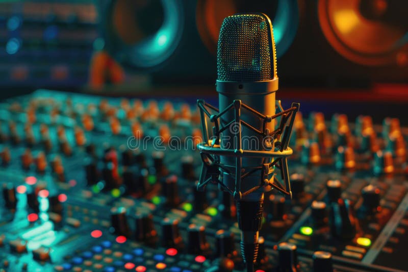 A Microphone Sitting in Front of a Mixing Desk, Useful for Music or ...