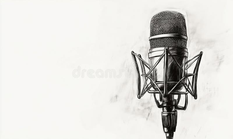 Microphone Sketch, Detailed Illustration of Microphone with Pop Filter ...
