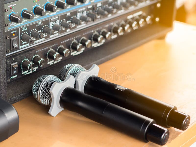 Microphone and Sound System on the Table. Stock Photo - Image of ...